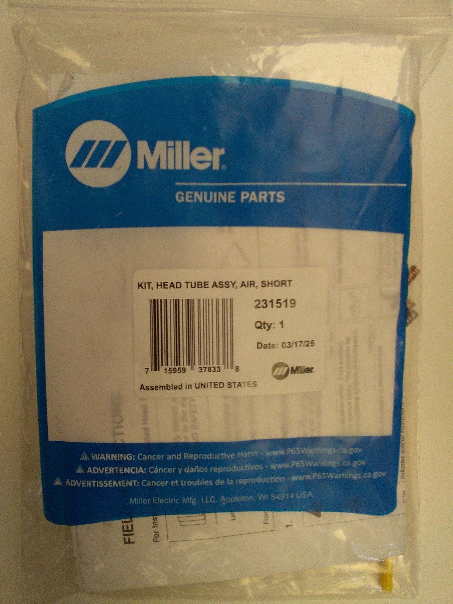 Miller Head Tube Assembly Air Cooled 60 Deg 231519 – Atlas Welding Supply